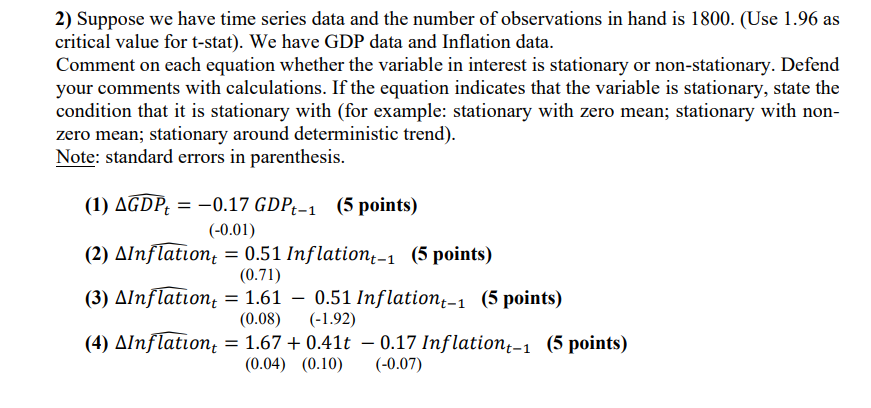 Solved 2) Suppose we have time series data and the number of | Chegg.com