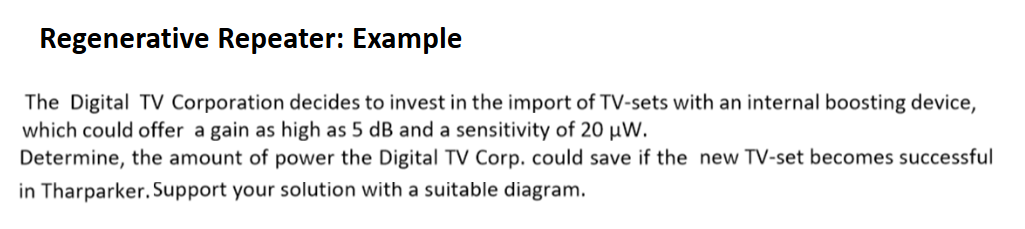 Solved Regenerative Repeater: Example The Digital TV | Chegg.com