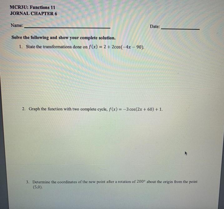 Solved Mcr3u Functions 11 Jornal Chapter 6 Name Date