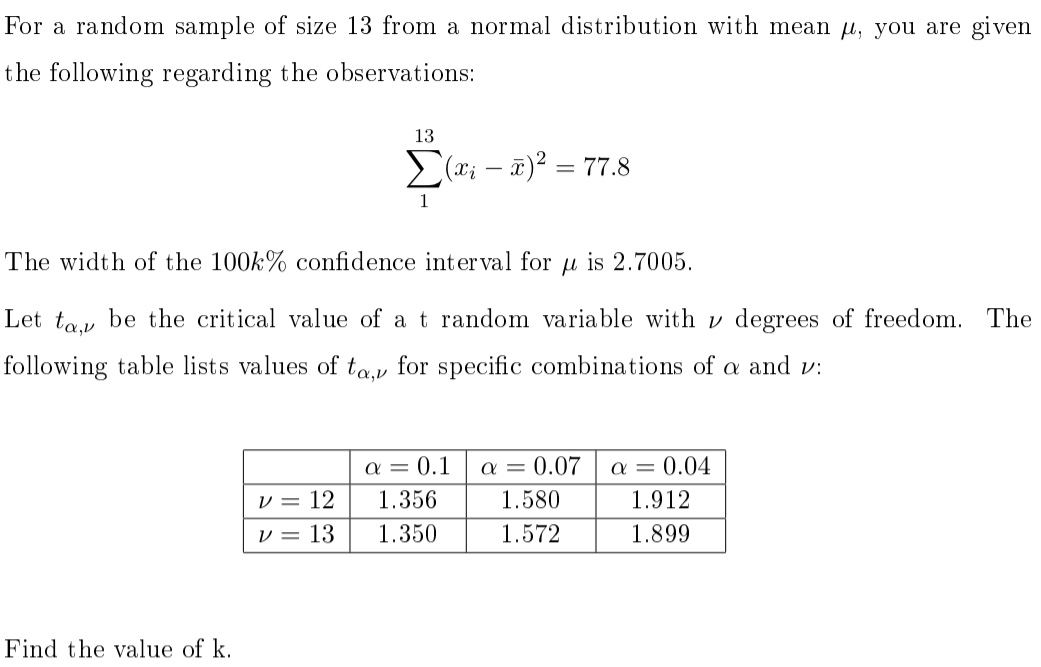 Solved For a random sample of size 13 from a normal | Chegg.com
