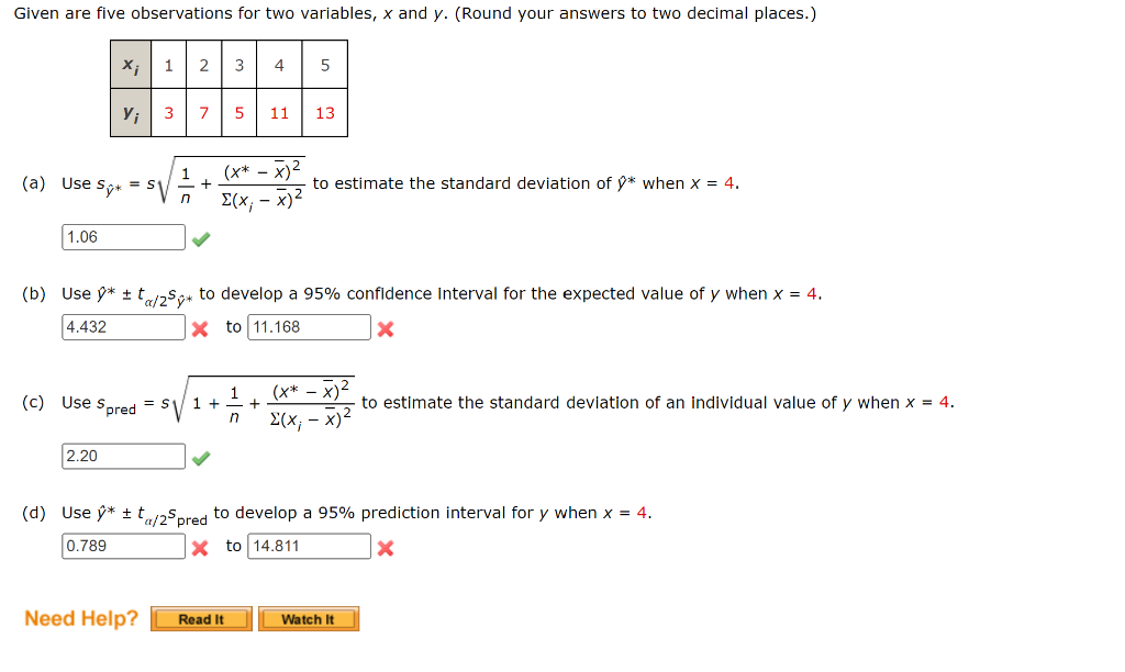 Solved Given are five observations for two variables, x and | Chegg.com