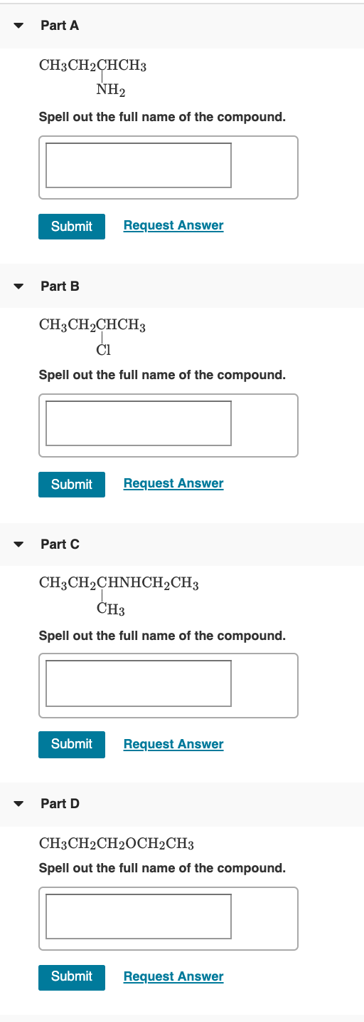 Solved Part A CH3CH2CHCH3 NH2 Spell out the full name of the | Chegg.com