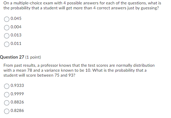 Solved On a multiple-choice exam with 4 possible answers for | Chegg.com