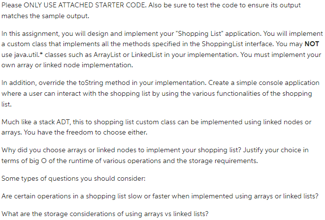 Solved Please ONLY USE ATTACHED STARTER CODE. Also be sure | Chegg.com