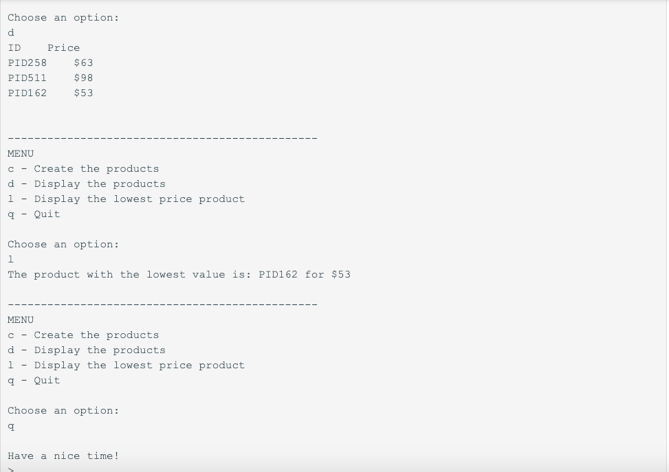 Solved Write a program called ProductIdPriceMethods that | Chegg.com