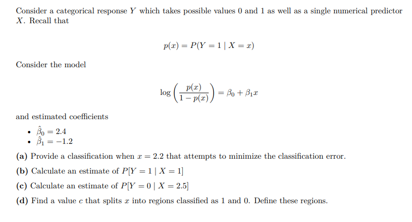 Consider a categorical response Y which takes | Chegg.com