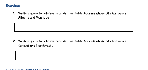 Solved Exercises 1. Write a query to retrieve the record | Chegg.com