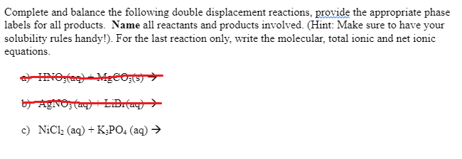 Solved Complete and balance the following double | Chegg.com