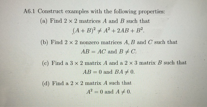 Solved A6.1 Construct examples with the following | Chegg.com