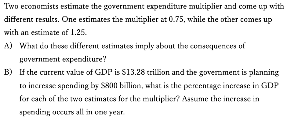 Solved Two economists estimate the government expenditure | Chegg.com