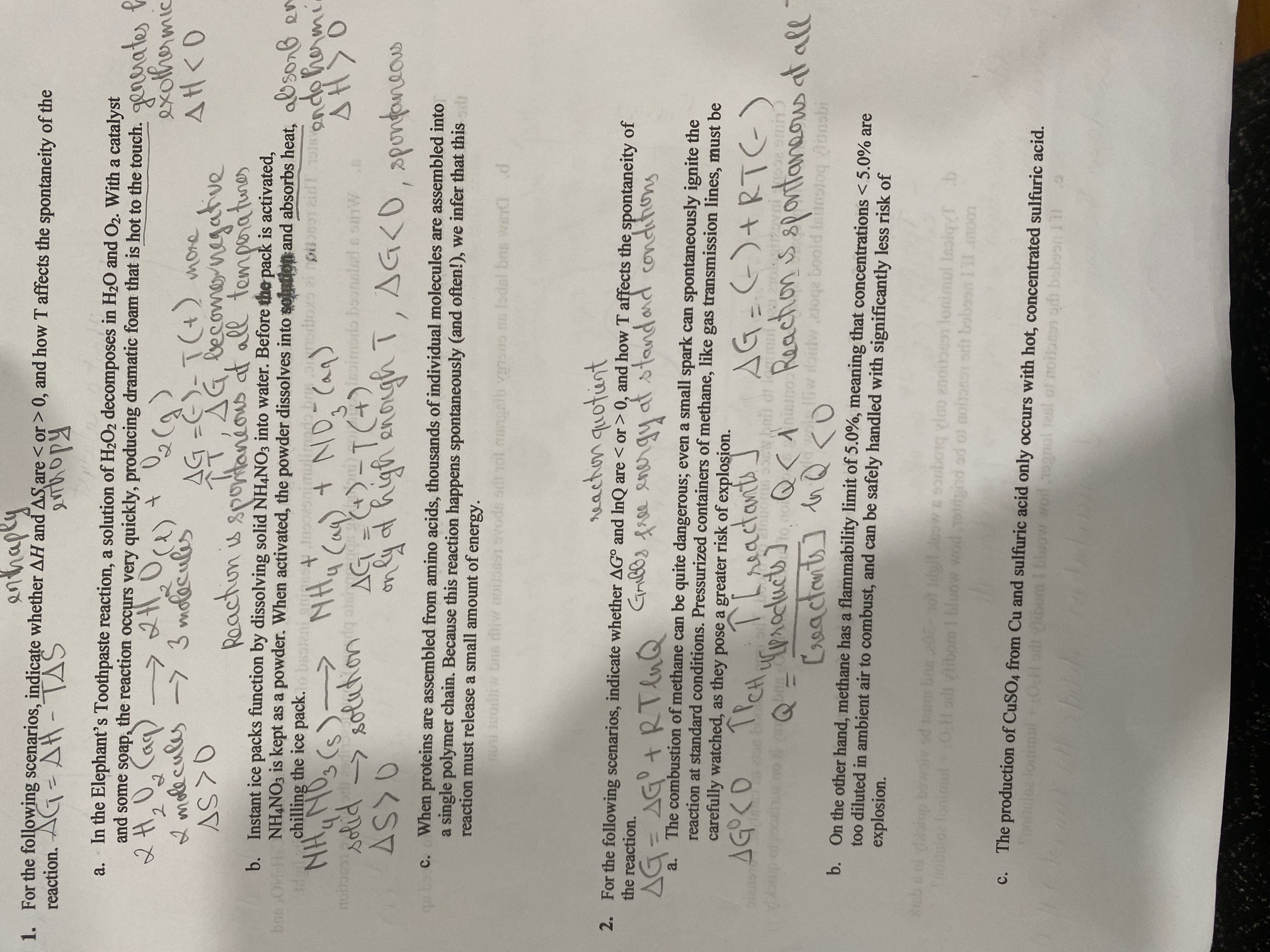 Solved For the following scenarios, indicate whether ΔH and | Chegg.com