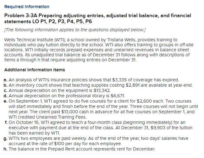 Solved Required Information Problem 3-3A Preparing adjusting | Chegg.com