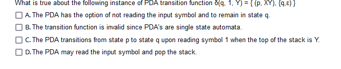 Solved What is true about the following instance of PDA | Chegg.com