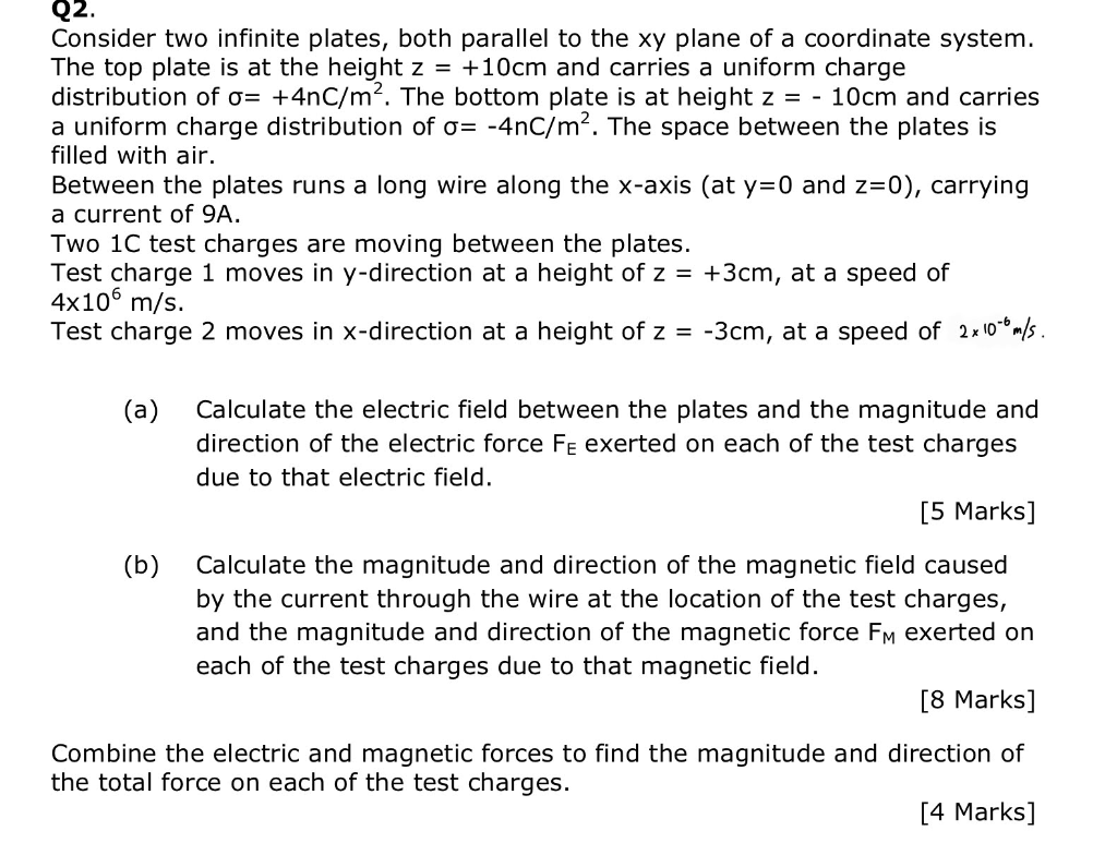 Solved Q2. Consider two infinite plates, both parallel to | Chegg.com