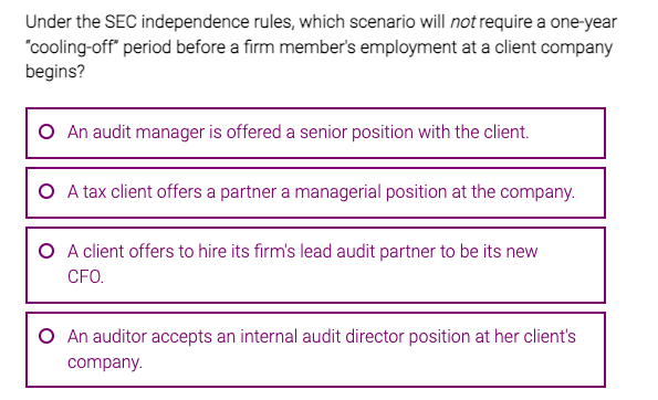 Solved Under the SEC independence rules, which scenario will | Chegg.com