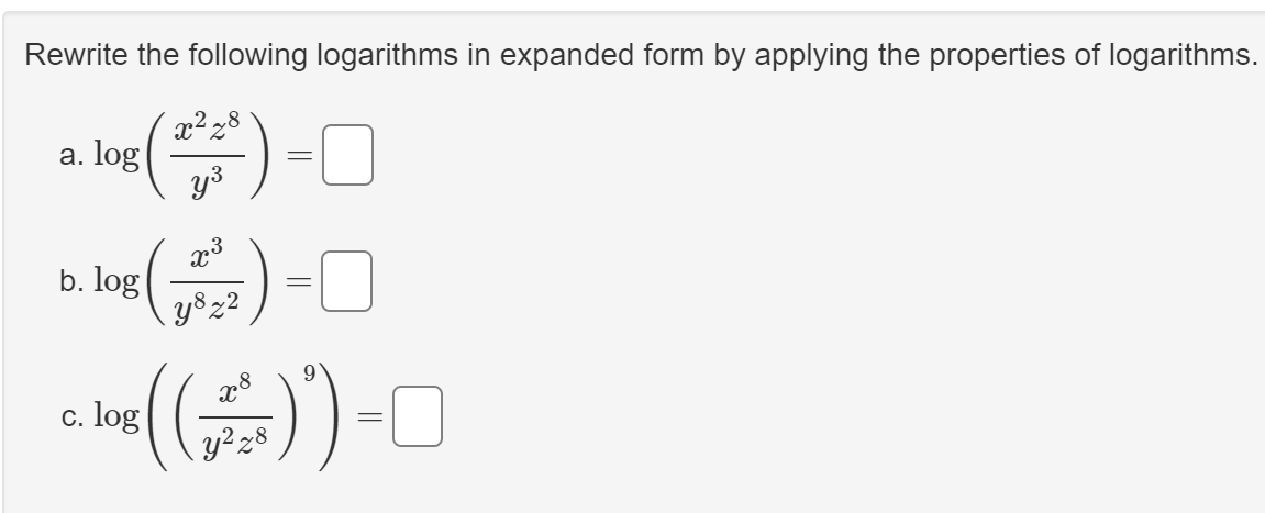 Solved Rewrite The Following Logarithms In Expanded Form By 8192