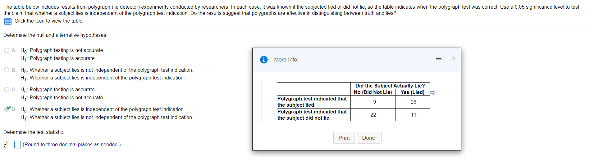 Solved The table below includes results from polygraph (lie | Chegg.com