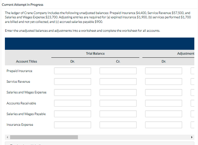 Solved Current Attempt in Progress The ledger of Crane | Chegg.com