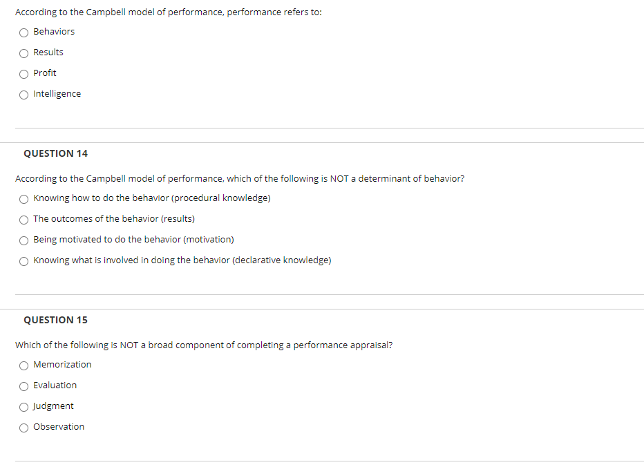 Solved According to the Campbell model of performance, | Chegg.com