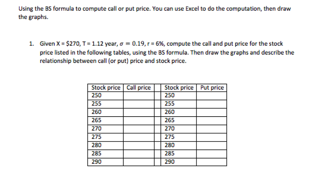 Using the BS formula to compute call or put price. | Chegg.com