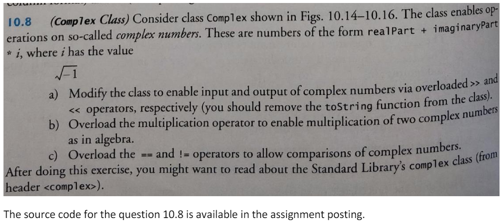 Solved 10.8 (Complex Class) Consider class Complex shown in | Chegg.com