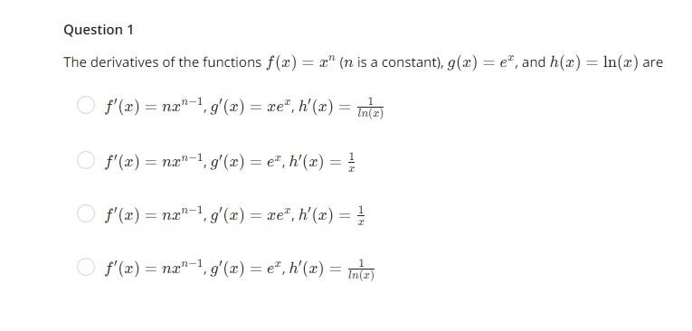 Solved The derivatives of the functions f(x)=x^nf(x)=xn (nn | Chegg.com