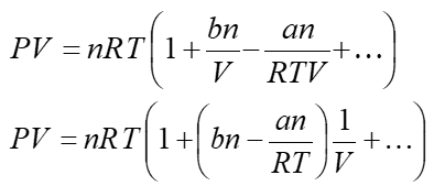 Solved P=nRT(V1+AV(V1)2+BV(V1)3+…)PV=AP+BPP+CPP2+…PV=nRT(1+A | Chegg.com