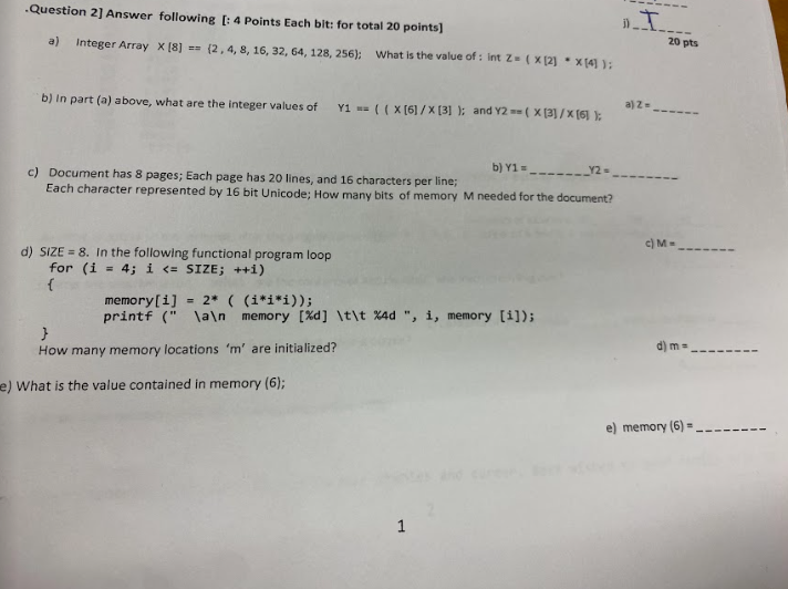 Solved Question 2] Answer following 1: 4 Points Each bit: | Chegg.com