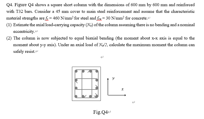 Solved Q4. Figure Q4 shows a square short column with the | Chegg.com