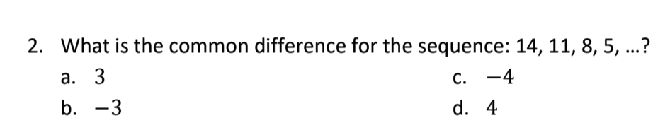 Solved 2. What is the common difference for the sequence: | Chegg.com