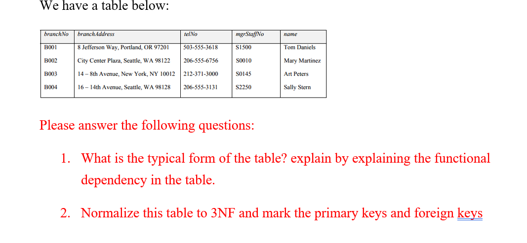 Solved We have a table below: Please answer the following | Chegg.com