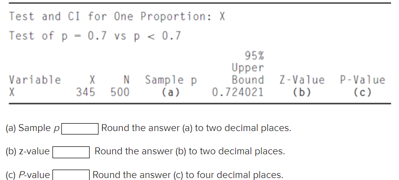 Solved Test and CI for One Proportion: X Test of p=0.7 vs | Chegg.com