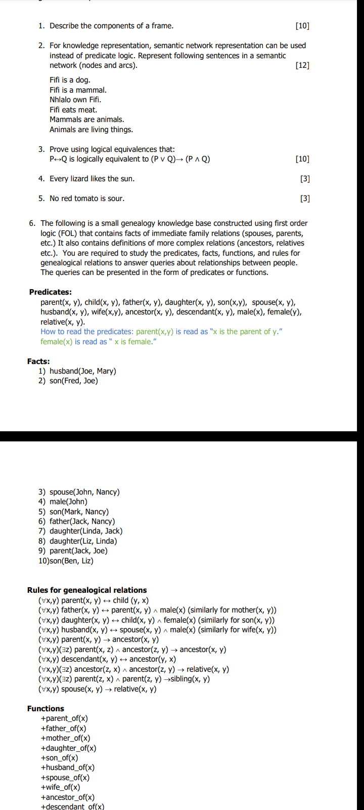 Solved 1. Describe the components of a frame. [10] 2. For | Chegg.com