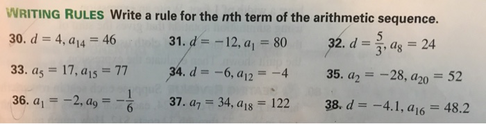 Solved Write a rule for the nth term of the arithmetic | Chegg.com