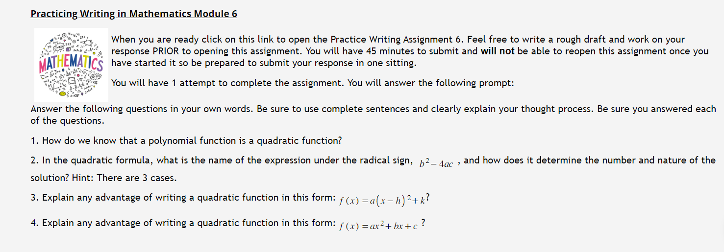 Solved Practicing Writing in Mathematics Module 6 When you | Chegg.com