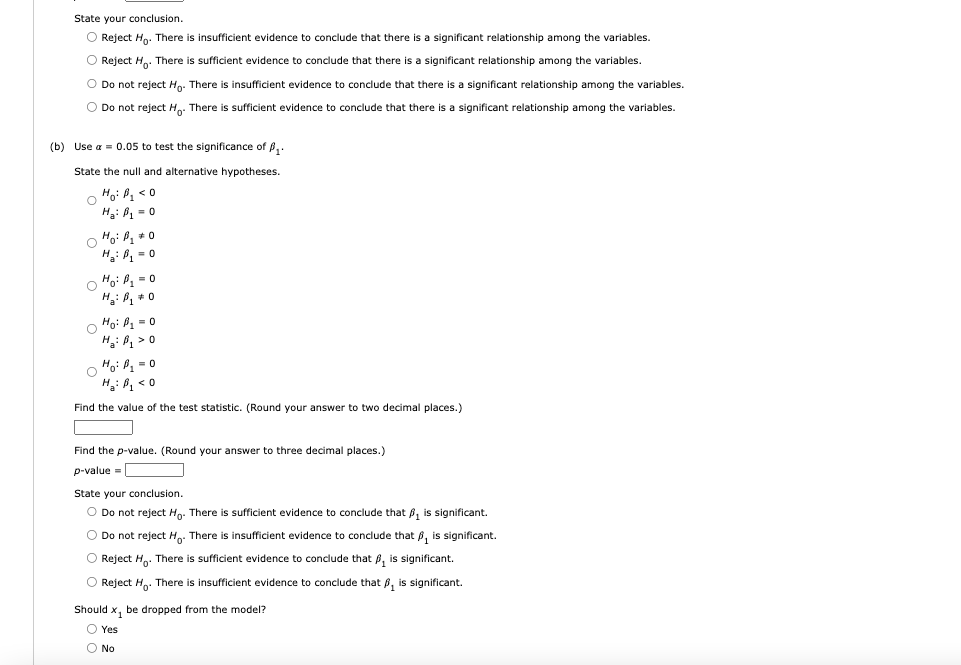 Solved (a) Use α=0.01 to test the hypotheses H0:β1=β2=0Ha:β1 | Chegg.com