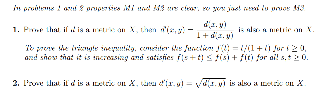 Solved In problems 1 and 2 properties M1 and M2 are clear, | Chegg.com
