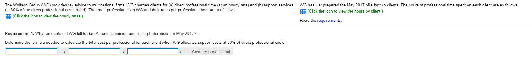 Solved The Wolfson Group ( WG) provides tax advice to | Chegg.com