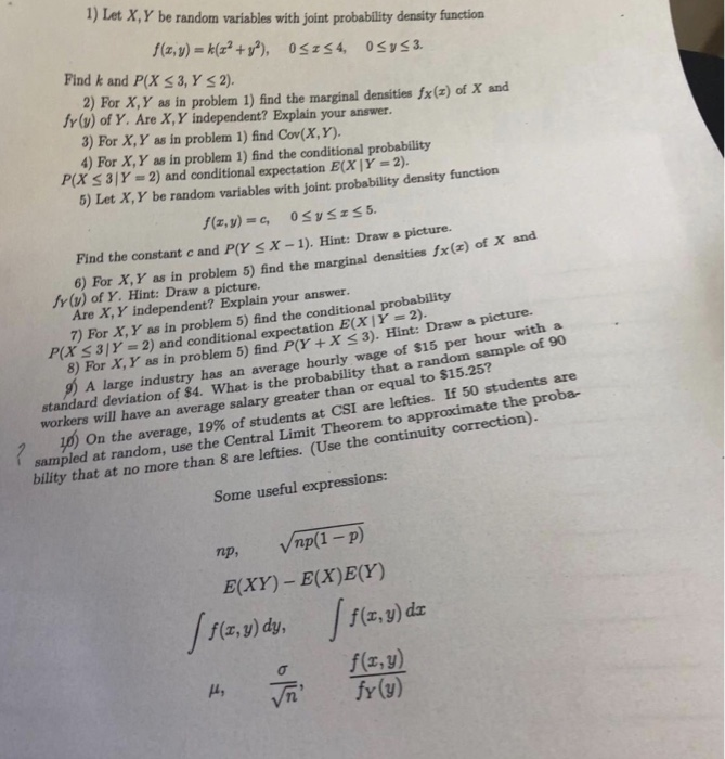 Solved 1) Let X,Y be random variables with joint probability | Chegg.com