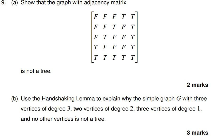 Solved 9. (a) Show that the graph with adjacency is not a | Chegg.com