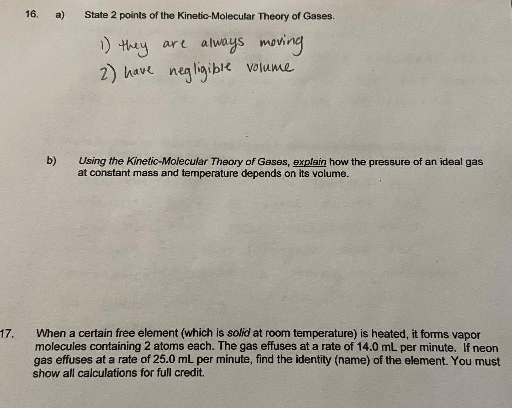 Solved b) Using the Kinetic-Molecular Theory of Gases, | Chegg.com