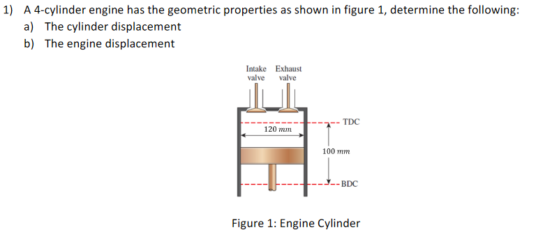 Solved 1) A 4-cylinder engine has the geometric properties | Chegg.com