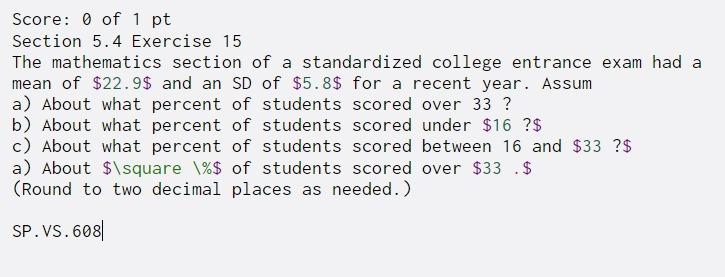 Solved Score: 0 of 1 pt Section 5.4 Exercise 15 The | Chegg.com