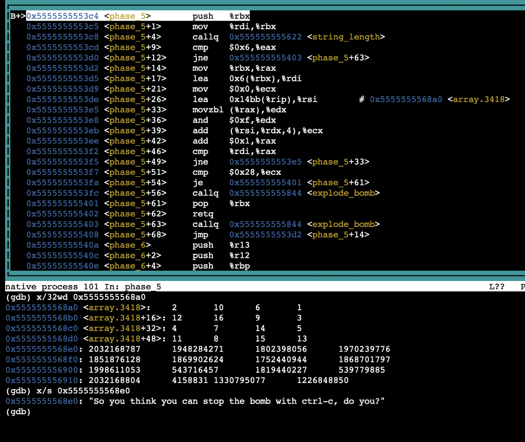 This is a bomb lab in phase 5 I have to figure out | Chegg.com