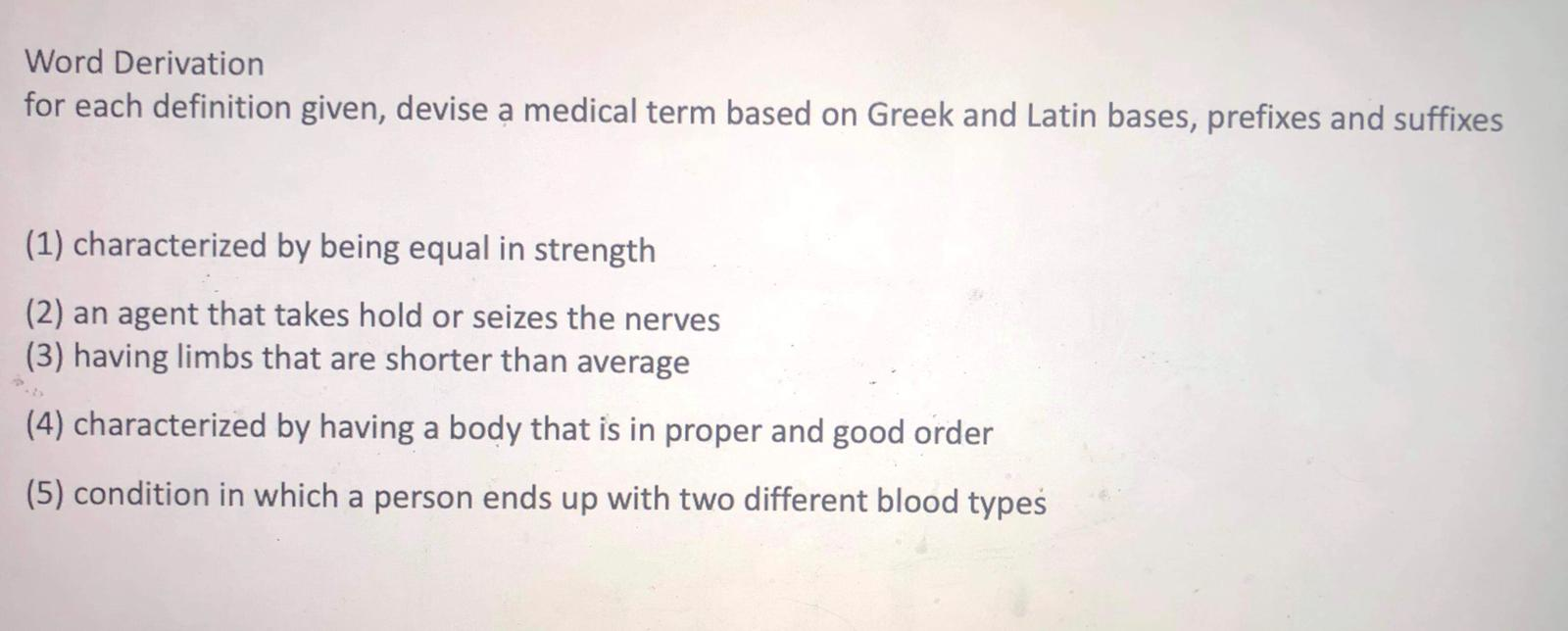 Solved Word Derivation for each definition given, devise a | Chegg.com