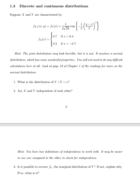 1.3 Discrete and continuous distributions Suppose X | Chegg.com