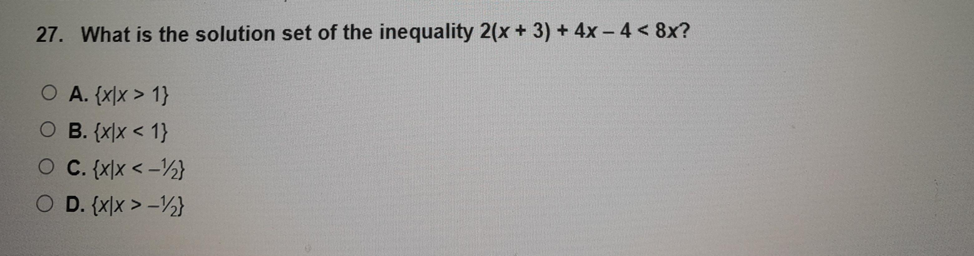 Solved 27. What is the solution set of the inequality | Chegg.com