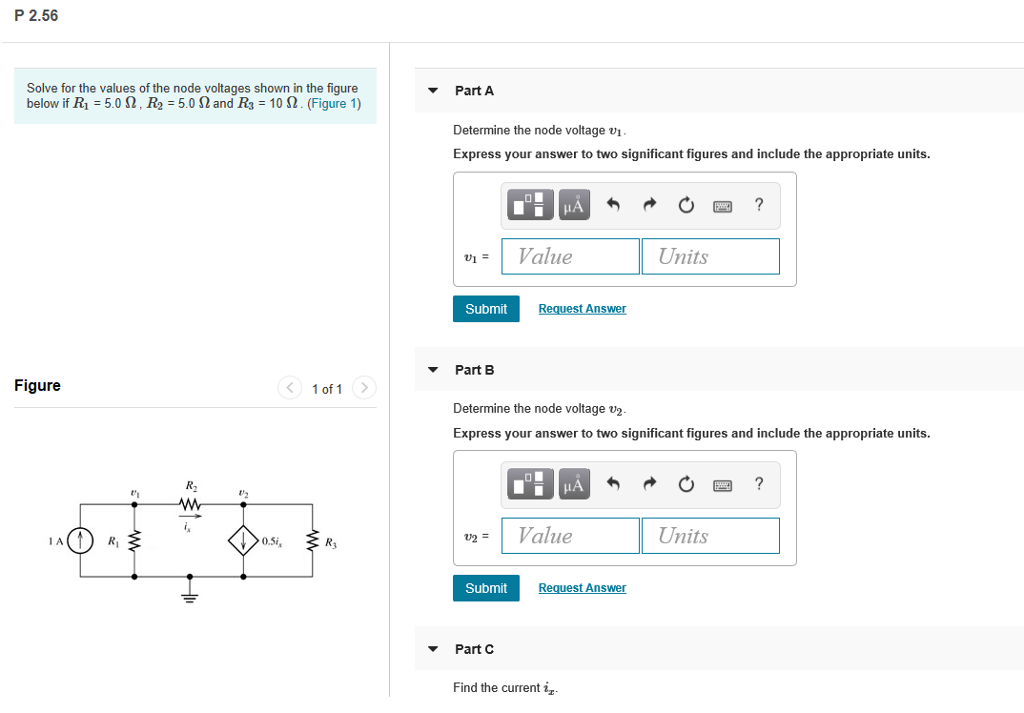 Solved P 2.56 Solve for the values of the node voltages | Chegg.com
