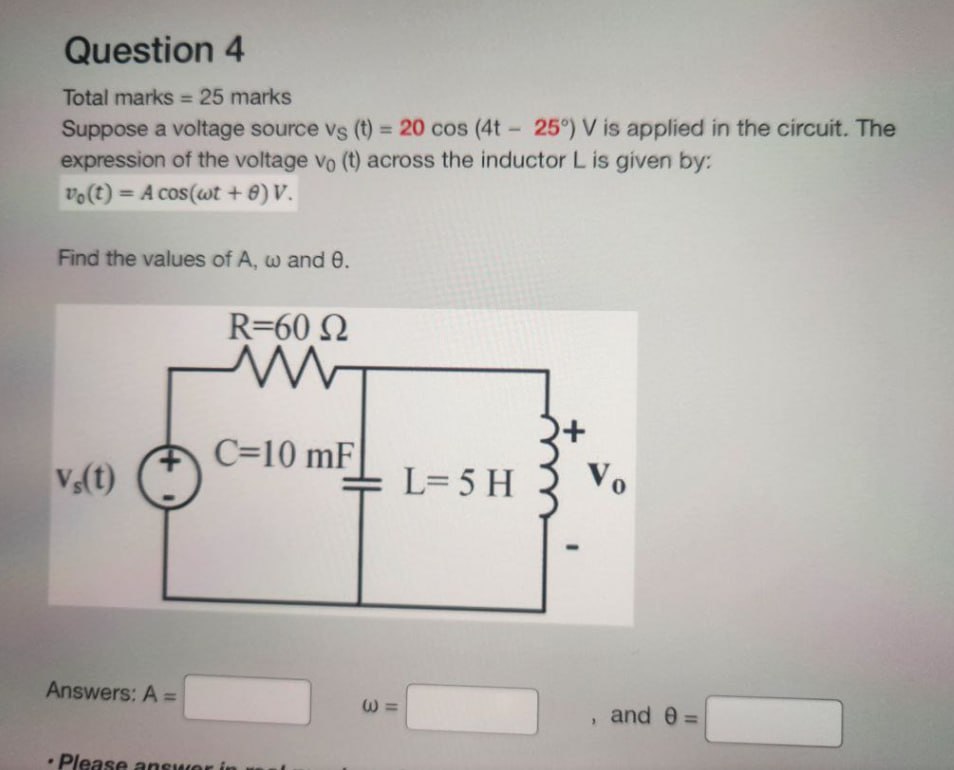 Solved Question 4 Total marks = 25 marks Suppose a voltage | Chegg.com