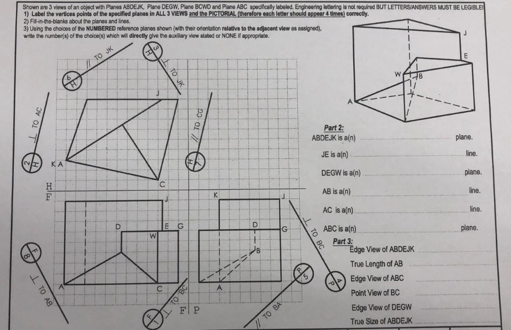 Solved Shown are 3 views of an object with Planes ABDEJK, | Chegg.com